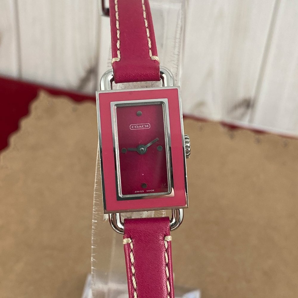 Vintage Coach Silver Tone Watch Red Dark Pink Leather - Gem
